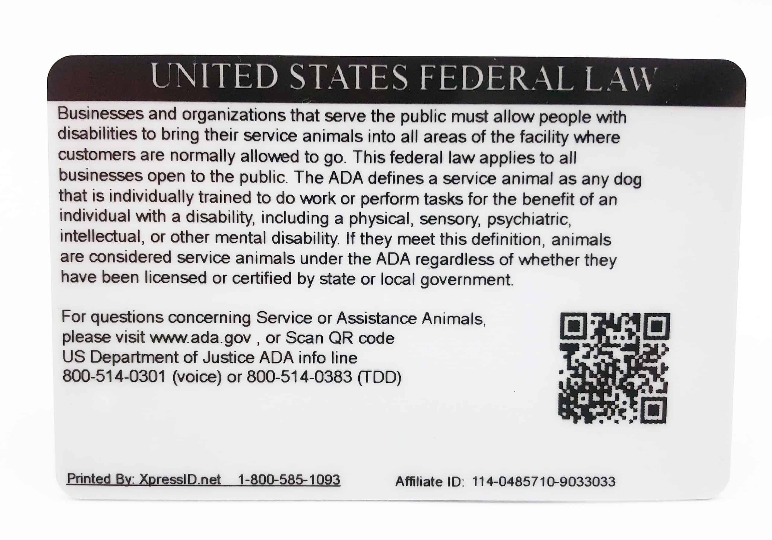 Service Dog ID back-of-regular-cards - Service Animal Badge