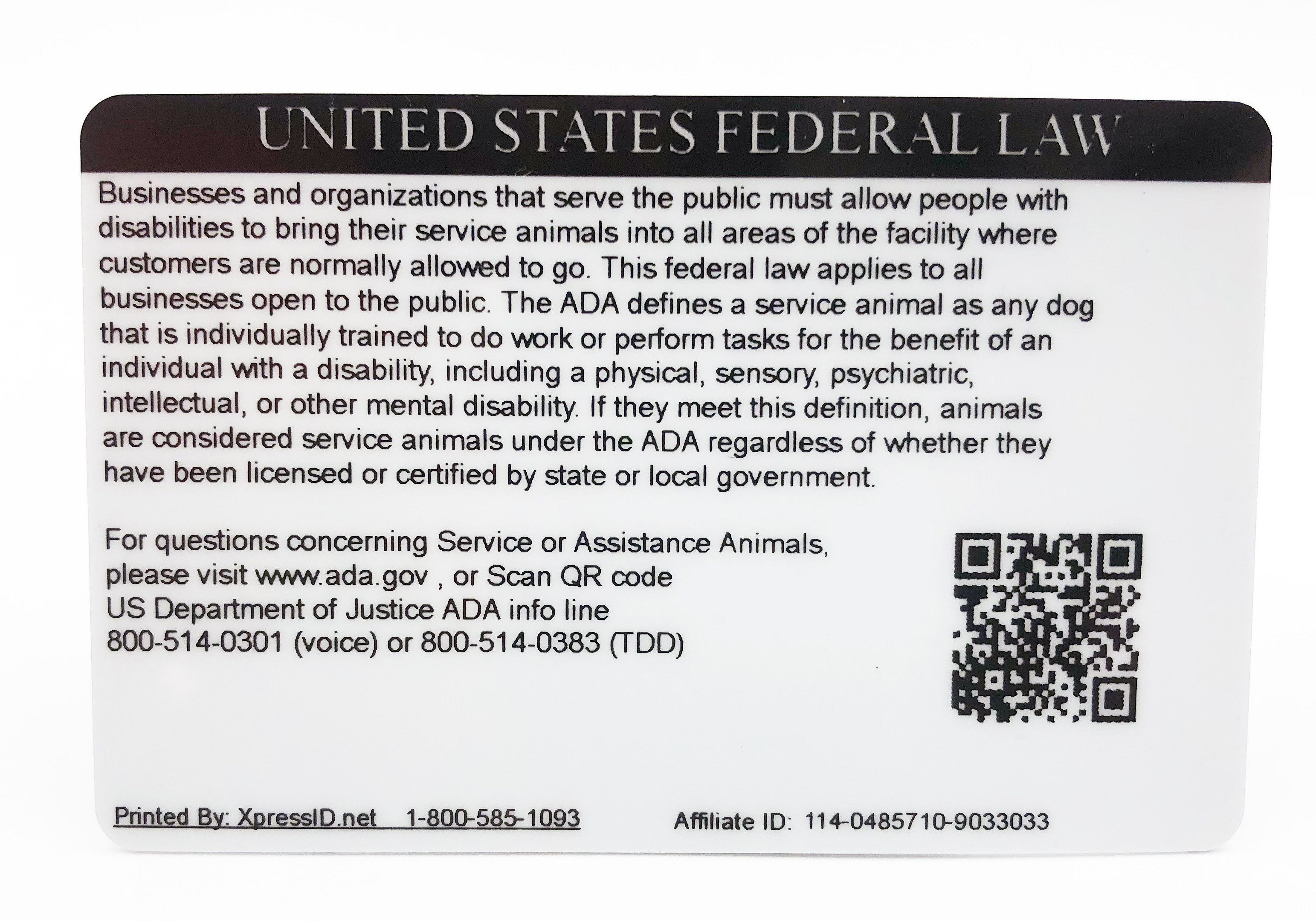Service Dog ID Card Free Access To Animal Registry XpressID